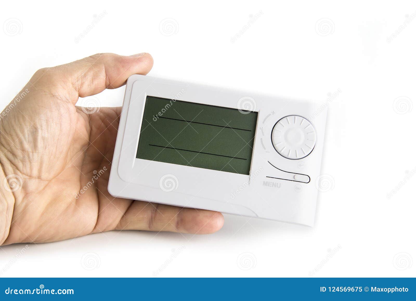New Modern Central Heating Regulator in Hand. Stock Image - Image of ...