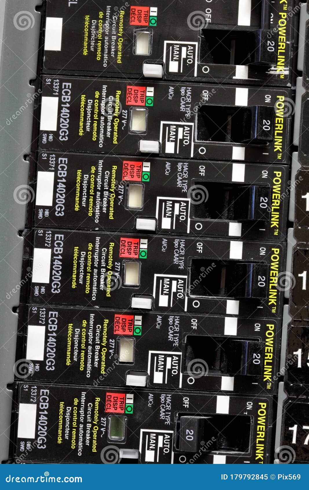 A Close Up of High Tech Breakers in an Electrical Distribution Panel ...
