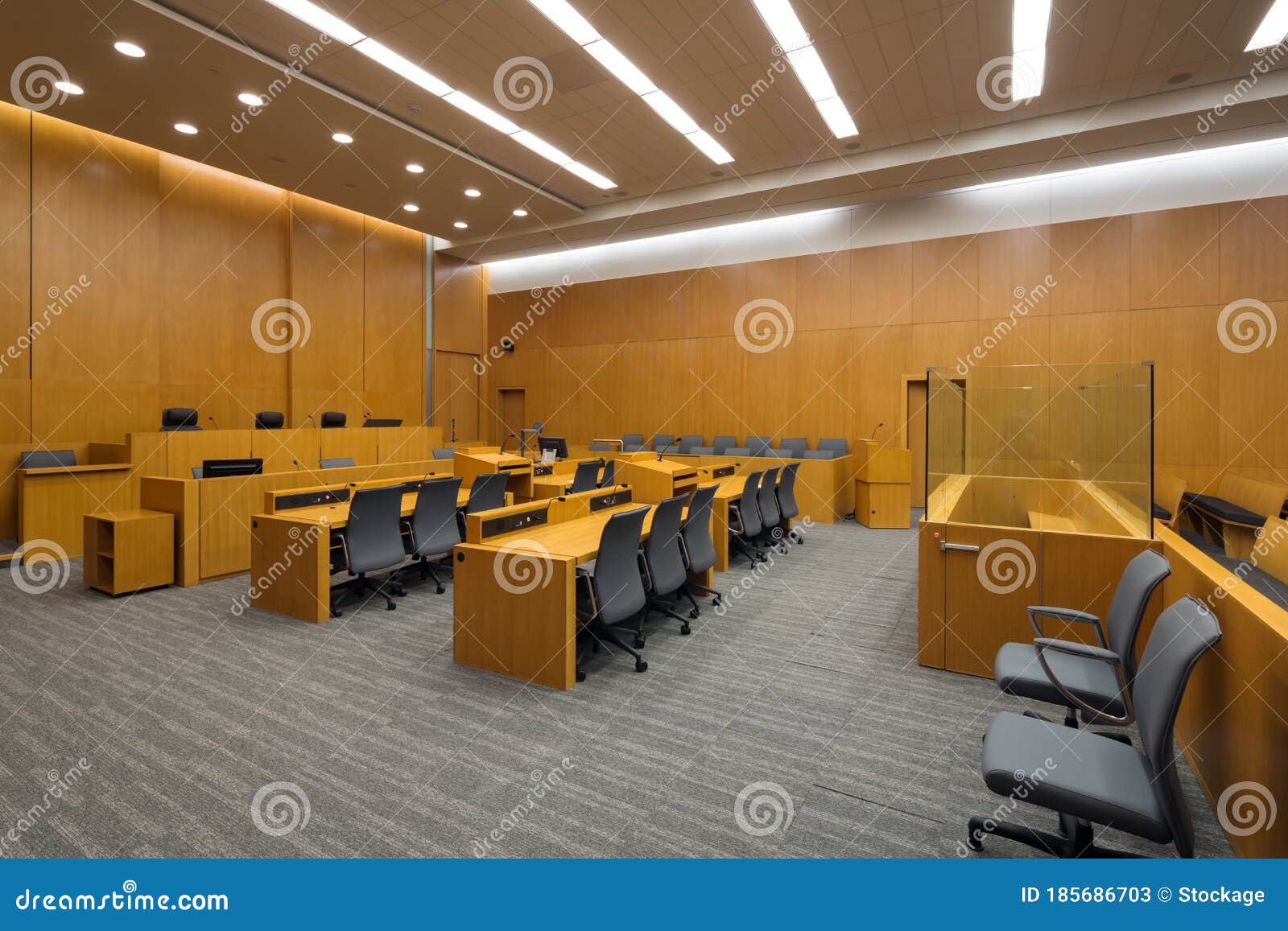 New Modern Courtroom Viewed from the Side Stock Image - Image of chairs ...