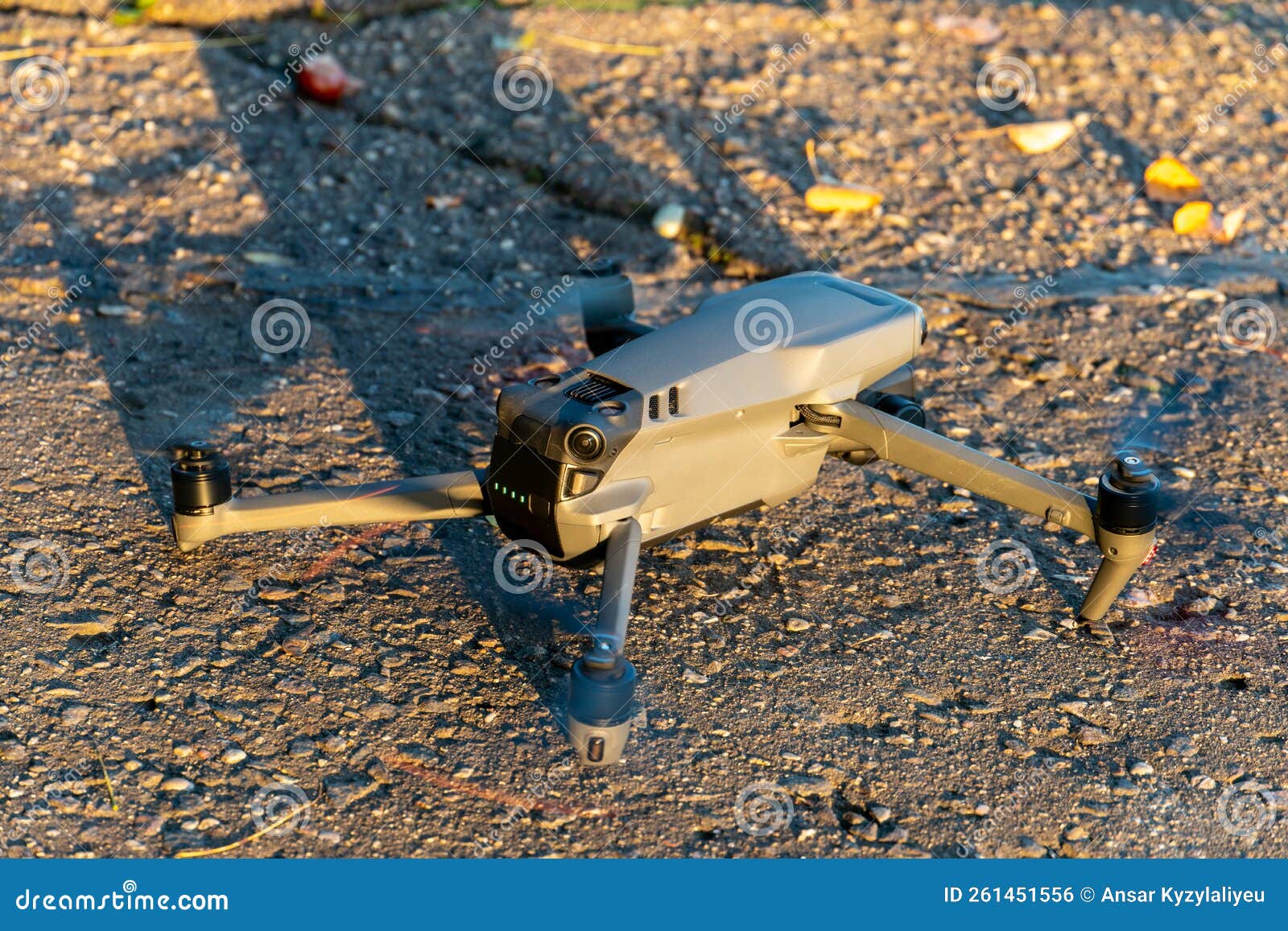 New Modern Drone Close-up. the Quadcopter is on the Ground and Ready ...