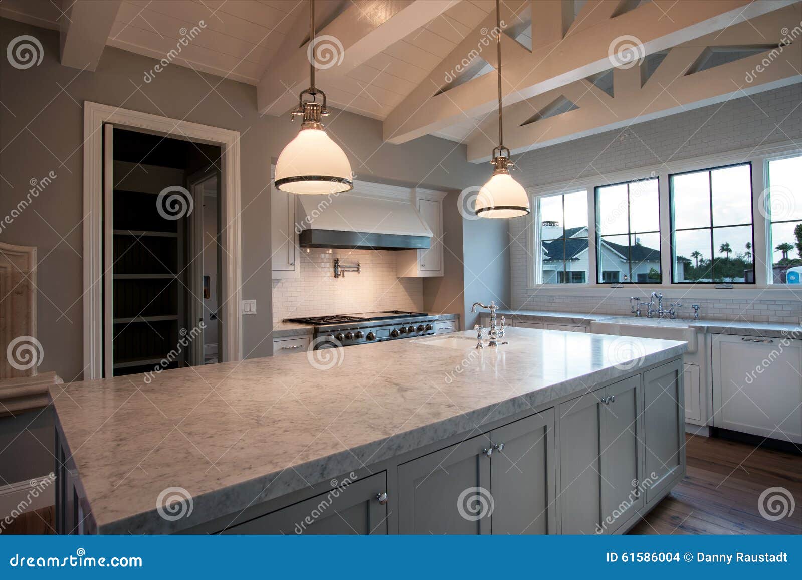 New Modern Home Large Kitchen Stock Photo - Image of entertain ...