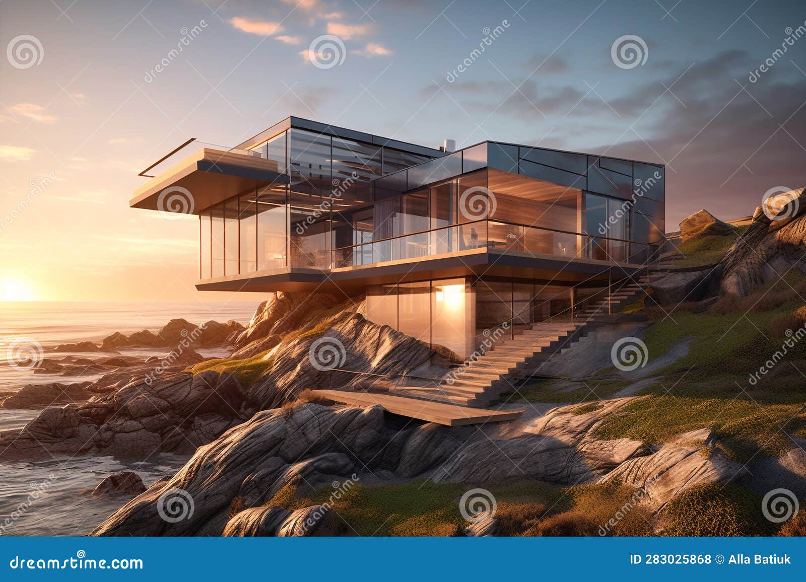 New Modern House. New Construction. Creative Structure. Future Architechture. Strict Contours ...