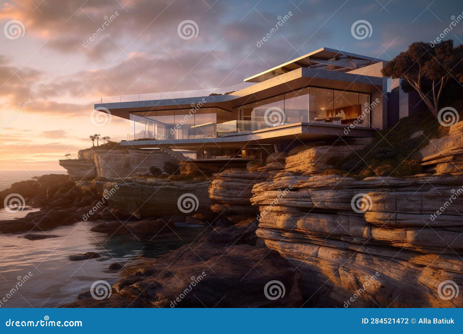 New Modern House. New Construction. Creative Structure. Future Architechture. Strict Contours ...