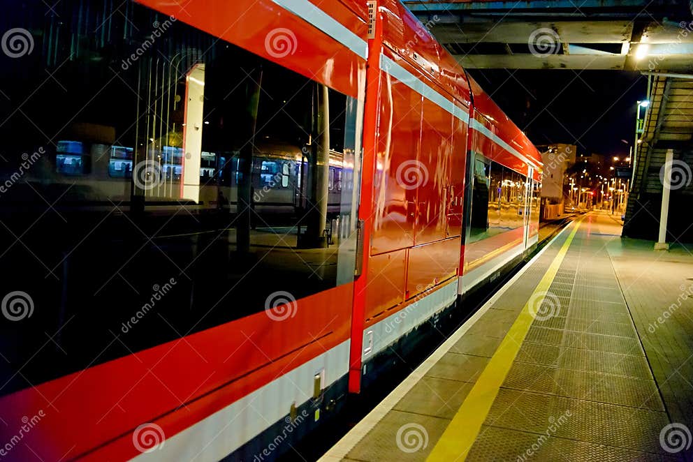 New Modern Intercity Train Red. Stock Image - Image of dusk, europe ...