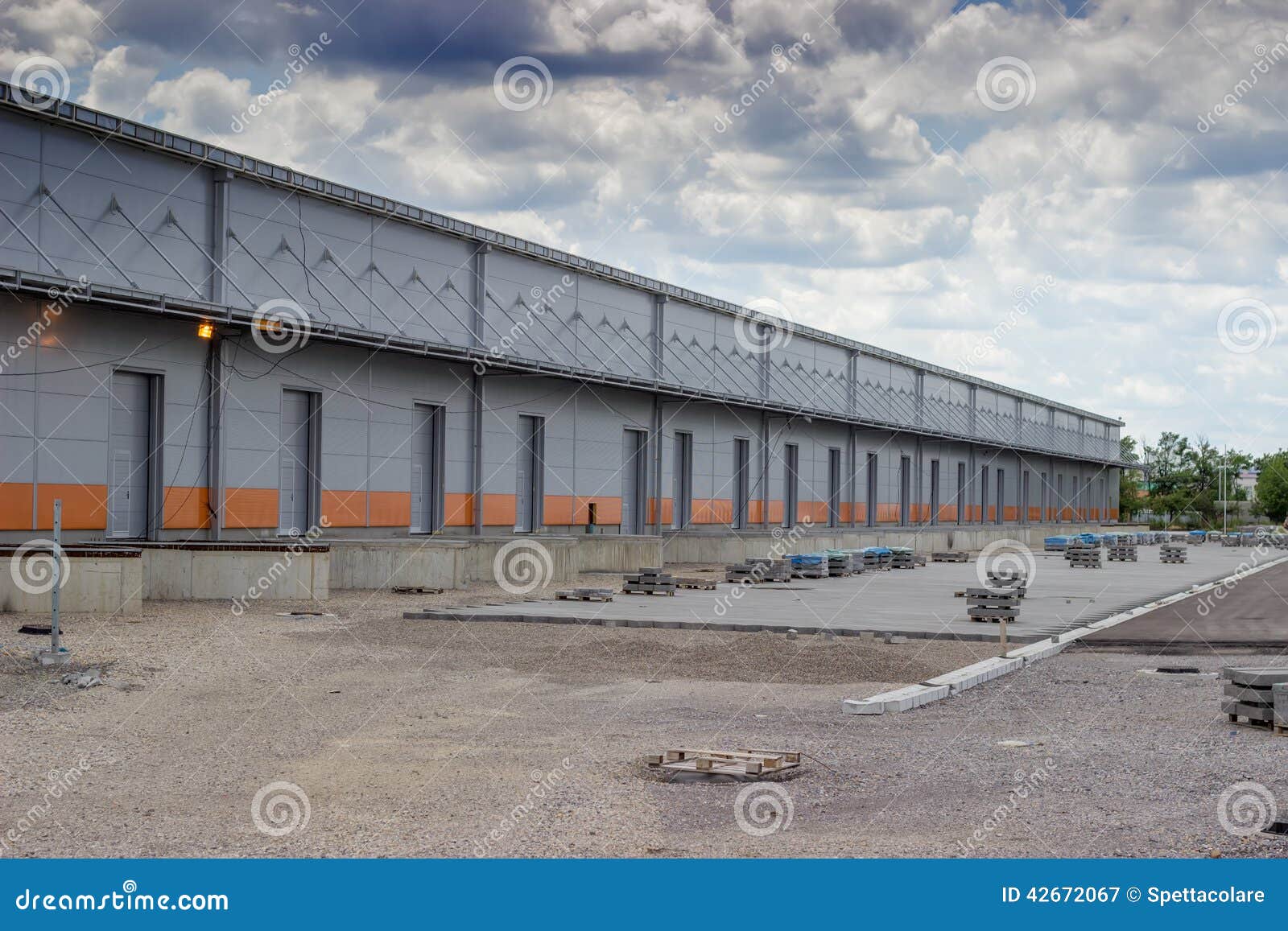 New Modern and Large Warehouse Building with Warehouse Gates Stock ...