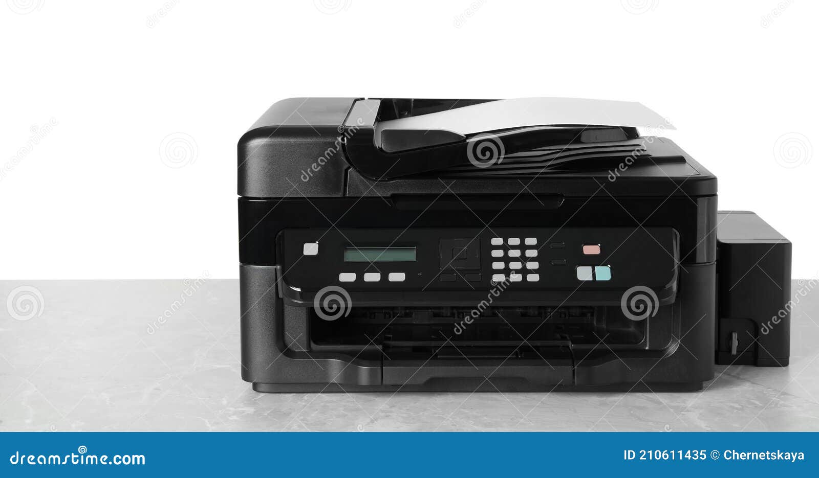 New Modern Multifunction Printer on Light Grey Table Stock Image ...