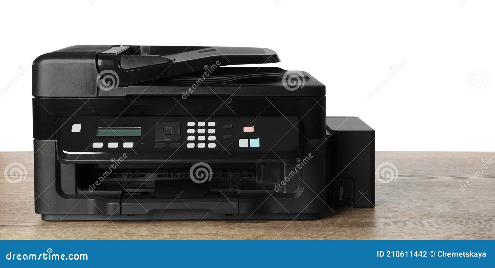 New Modern Multifunction Printer on Wooden Table Stock Photo - Image of ...