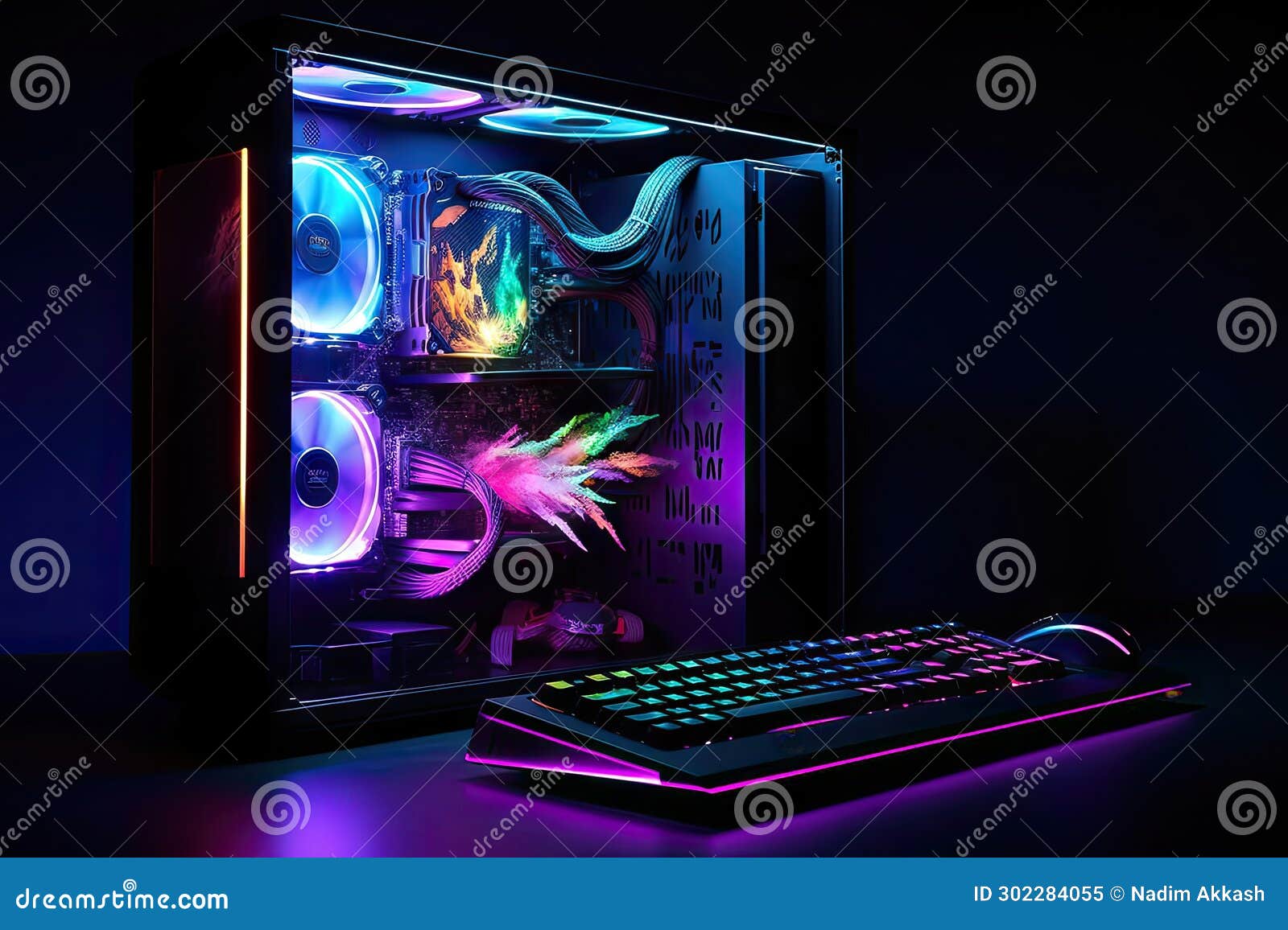 The New Modern Powerful Gaming Computer Beautiful RGB Lights Stock ...