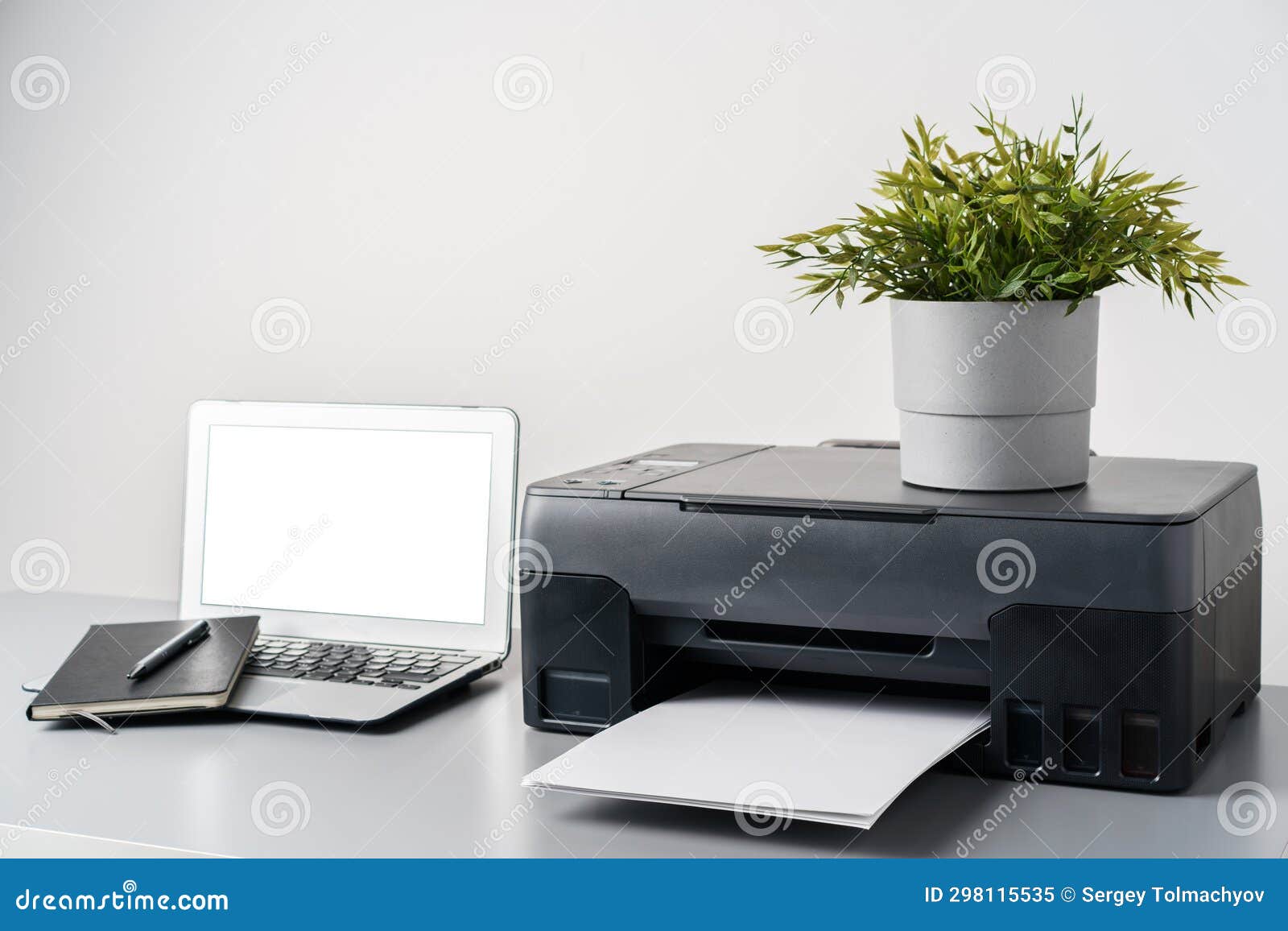 New Modern Printer and Laptop in the Office on Table Stock Image ...