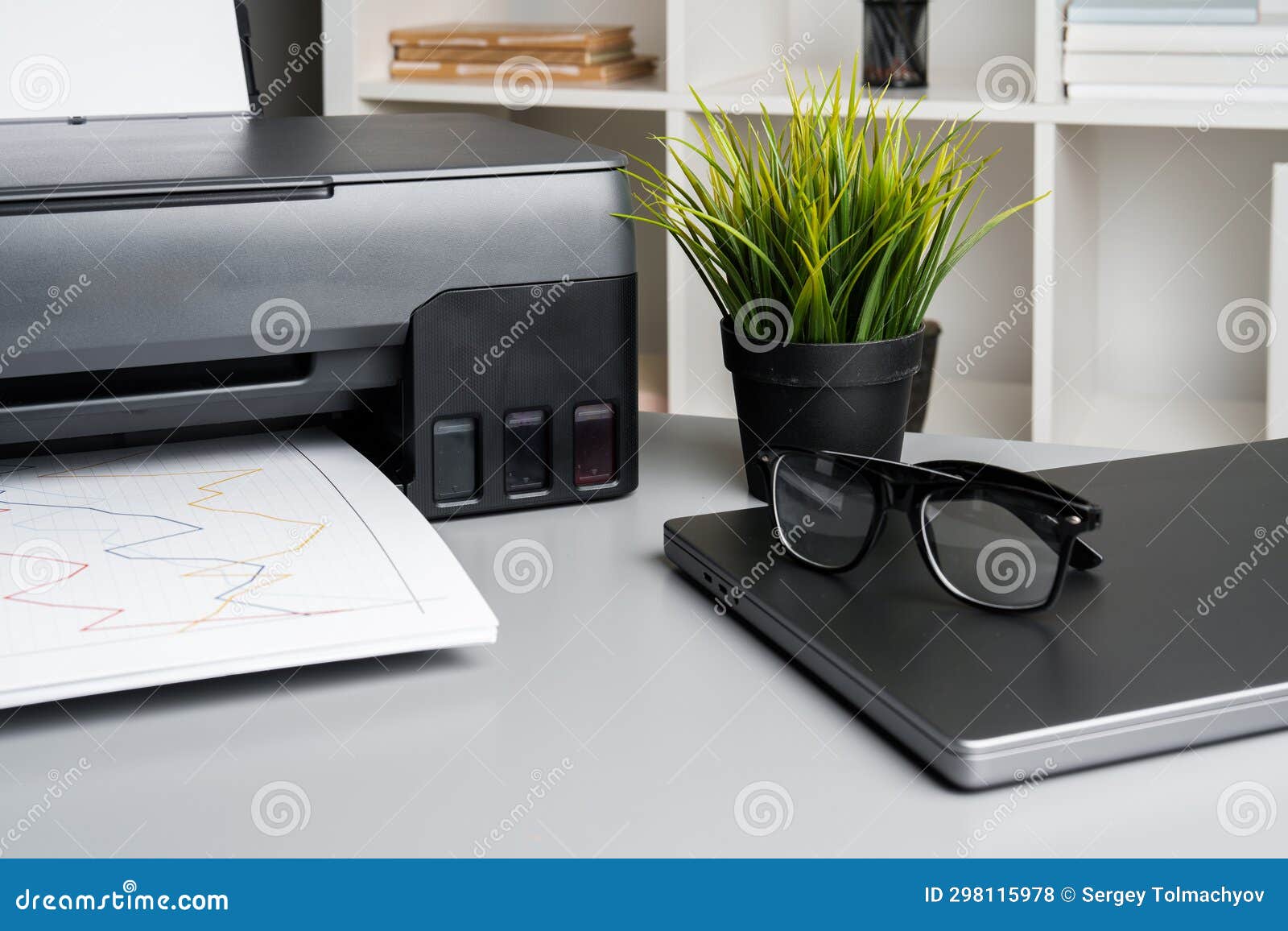 New Modern Printer and Laptop in the Office on Table Stock Photo ...