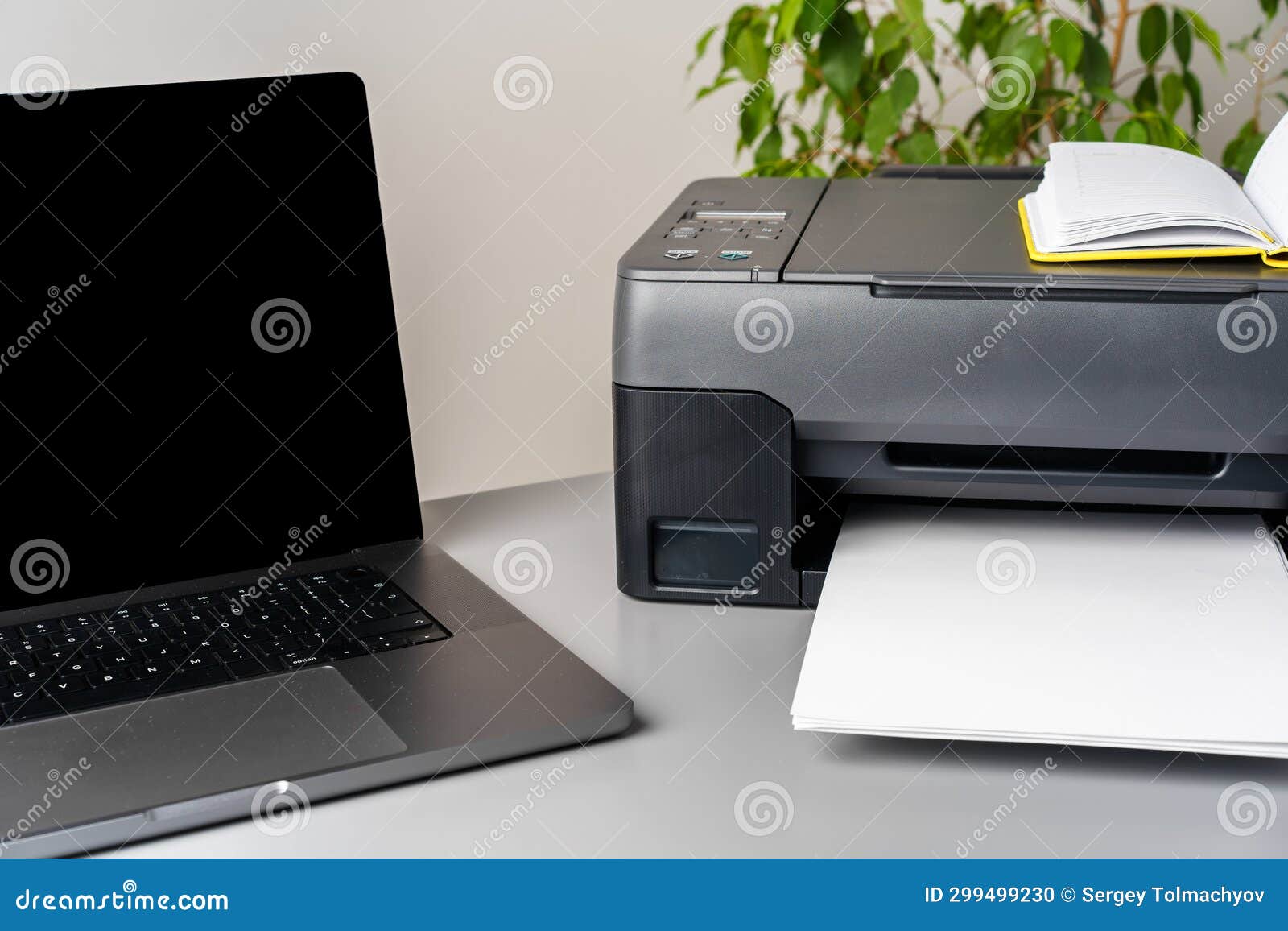New Modern Printer and Laptop in the Office on Table Stock Photo ...