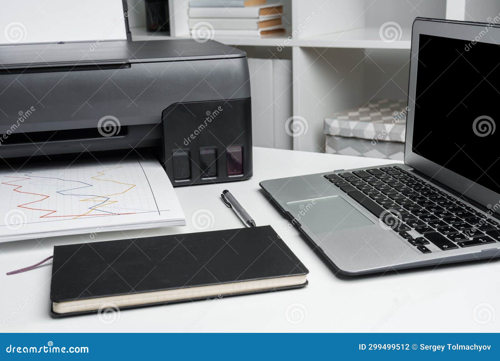 New Modern Printer and Laptop in the Office on Table Stock Photo ...