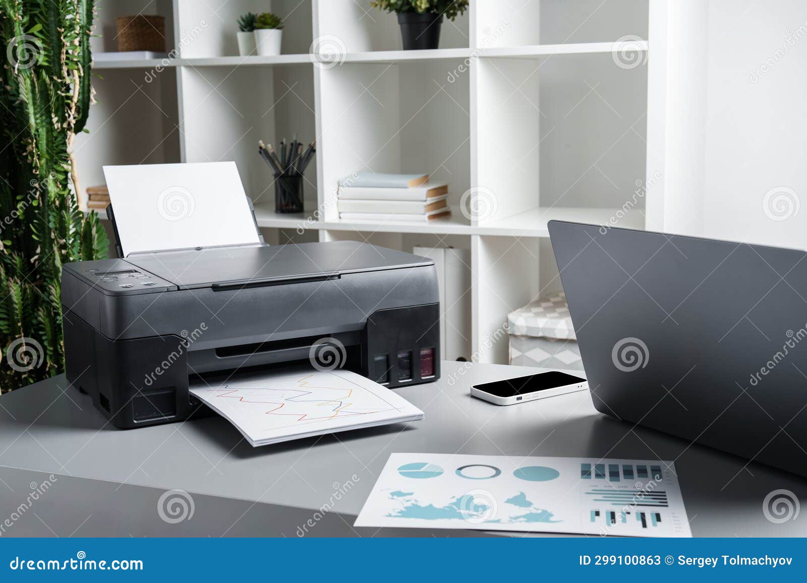 New Modern Printer and Laptop in the Office on Table Stock Image ...