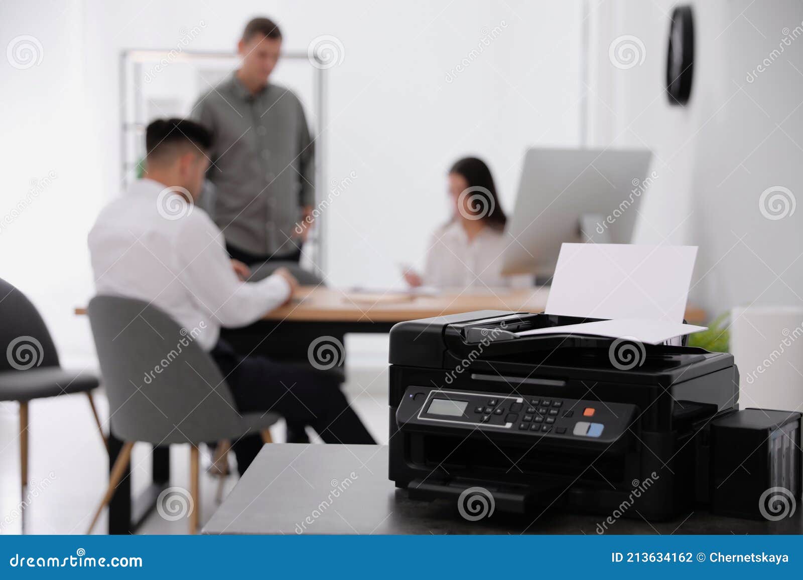 New Modern Printer on Table in Office. Space for Text Stock Photo ...