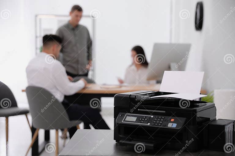 New Modern Printer on Table in Office. Space for Text Stock Photo ...