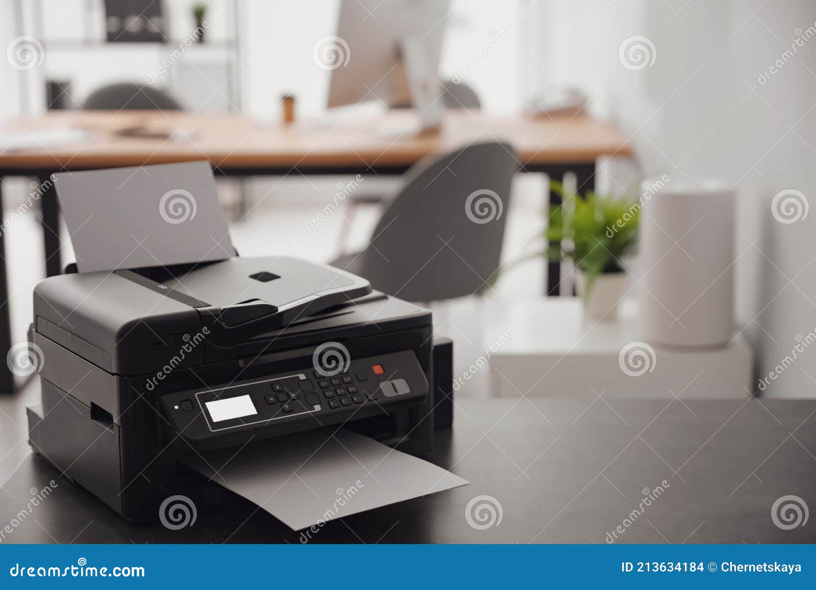 New Modern Printer on Table in Office. Space for Text Stock Photo ...