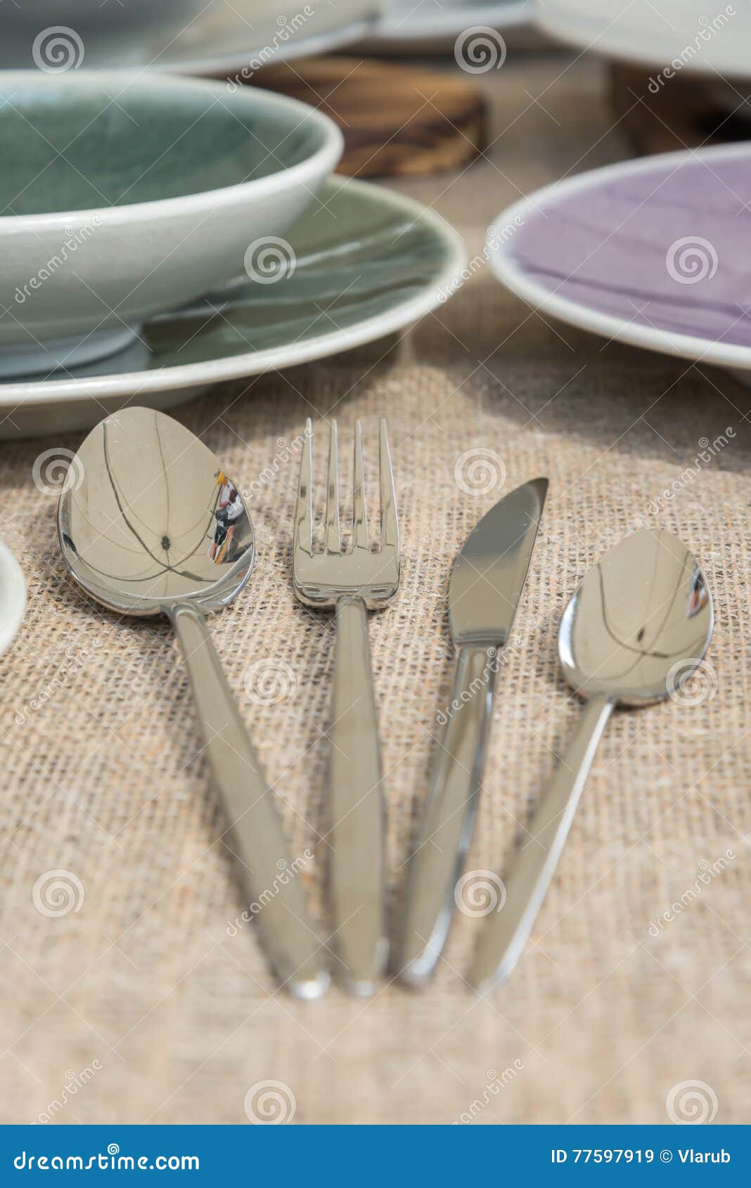 New Modern Shiny Spoons Fork and Knife Stock Image - Image of dishware ...