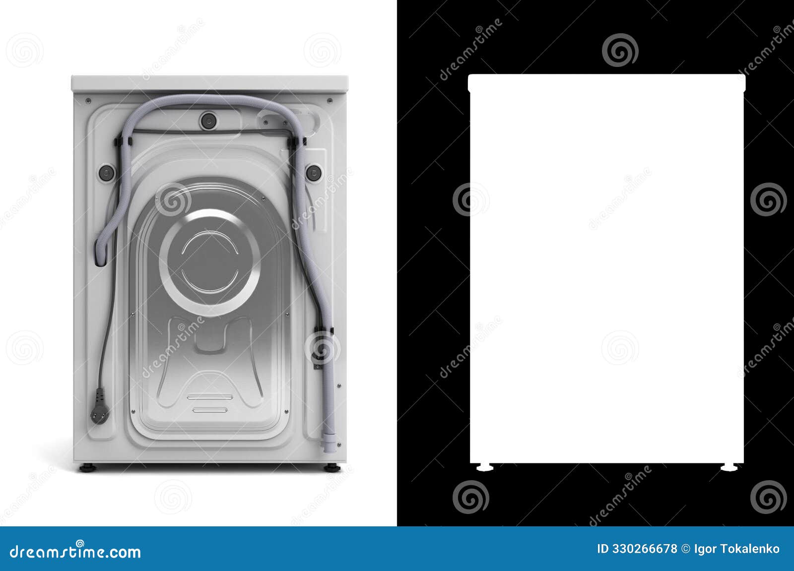 New Modern Washing Machine Back View 3D Render On White With Alpha ...