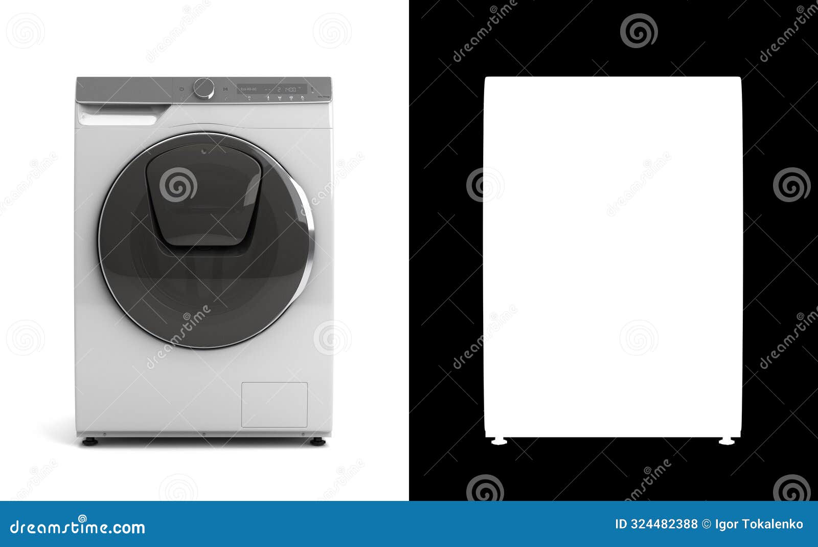 New Modern Washing Machine Front View 3D Render on White with Alpha ...
