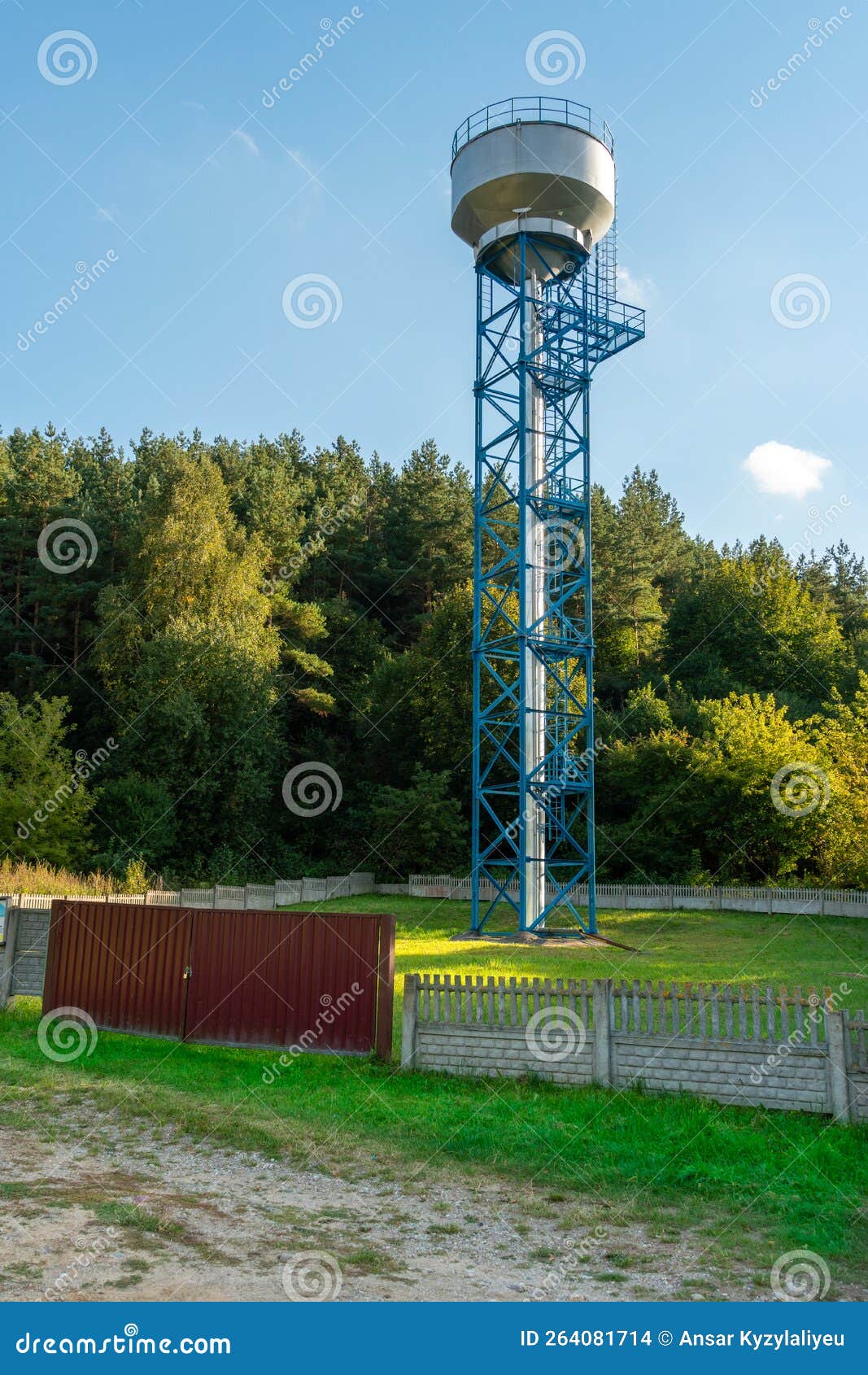 New Modern Water Tower on the Background of Blue Sky and Forest ...