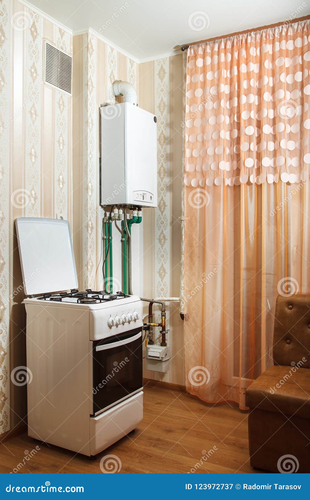 Modern Gas Boiler and Stove in the Kitchen Stock Image - Image of ...