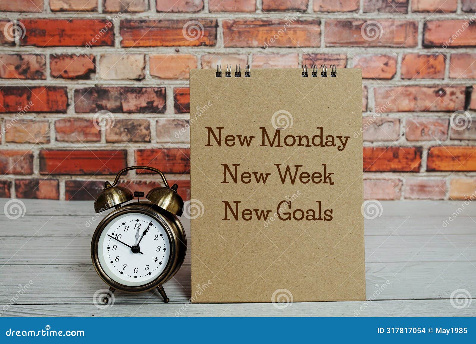 New Monday New Week New Goals Text Message with Alarm Clock on Wooden ...