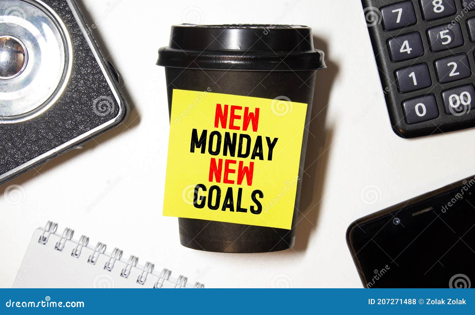 New Monday, New Week, New Goals - Handwriting on a Napkin with a Cup of ...