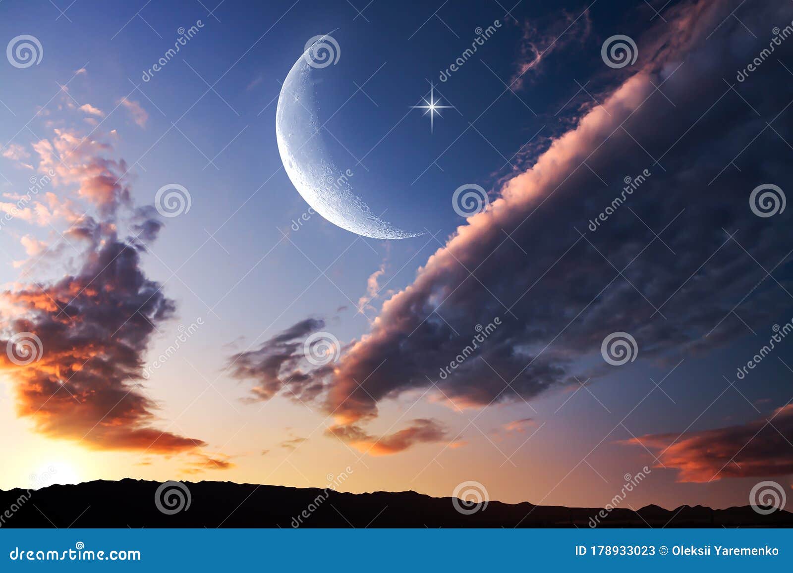 New Moon , Moon in the Blue Sky New Moon in the Clouds Stock Image ...