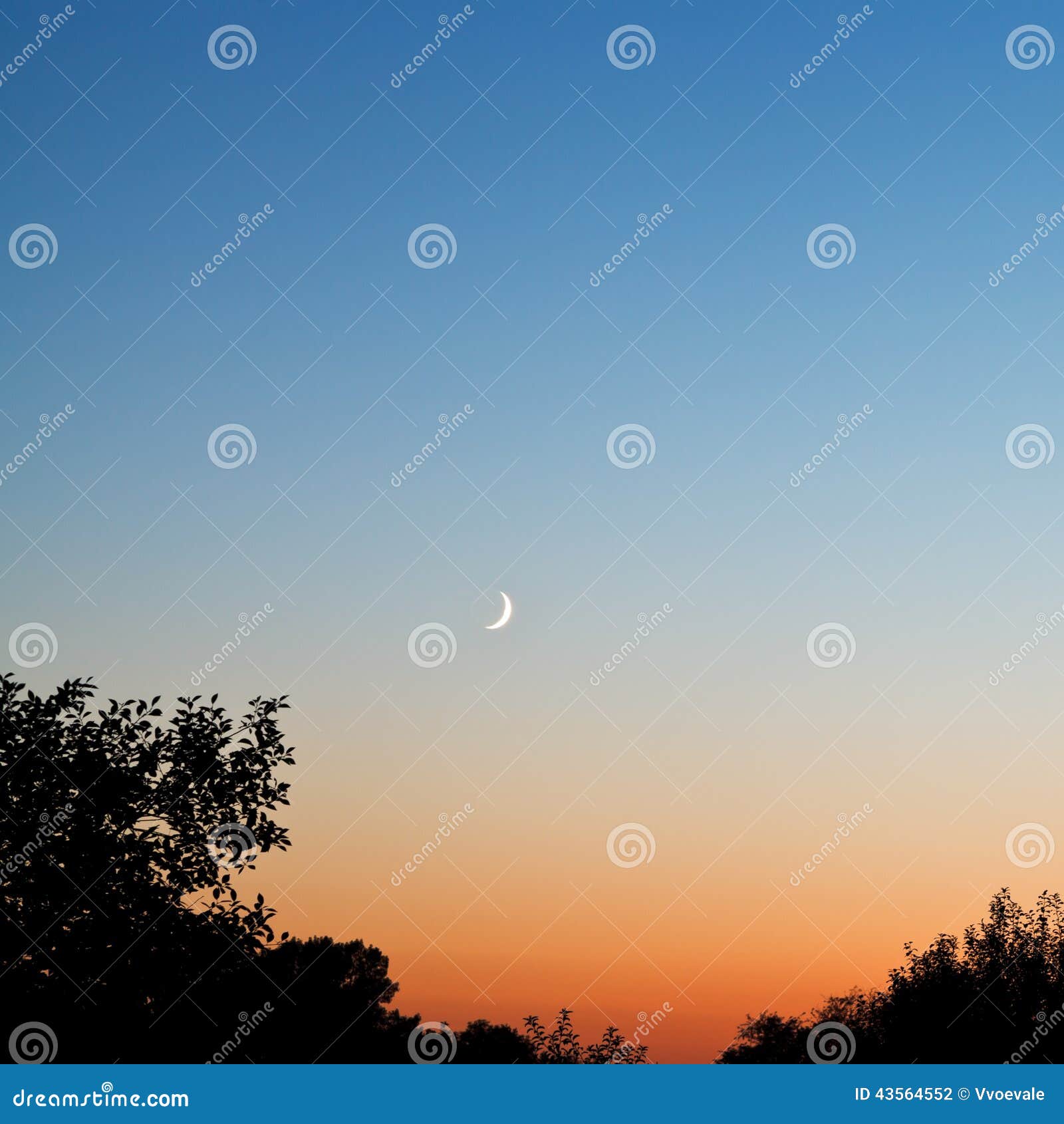 New Moon in Dark Blue and Red Sky at Late Sunset Stock Photo - Image of ...