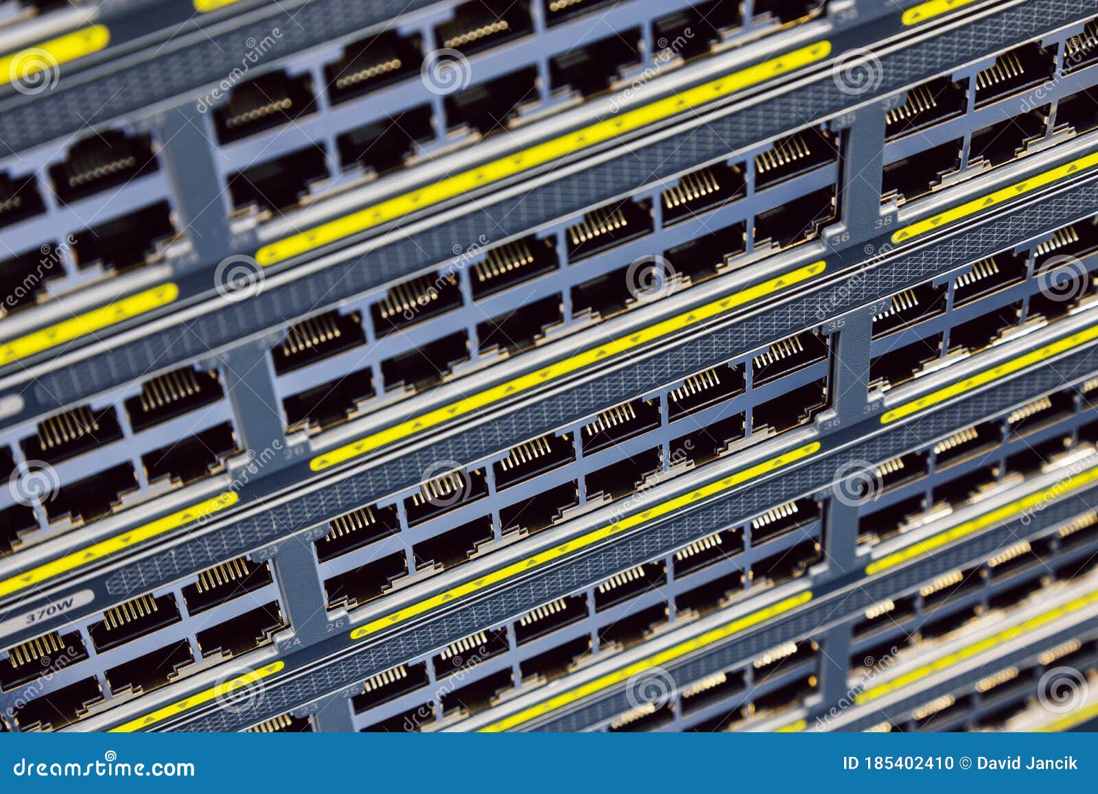 New Network Switches for Large Datacenter Network. Empty RJ-45 Ethernet ...