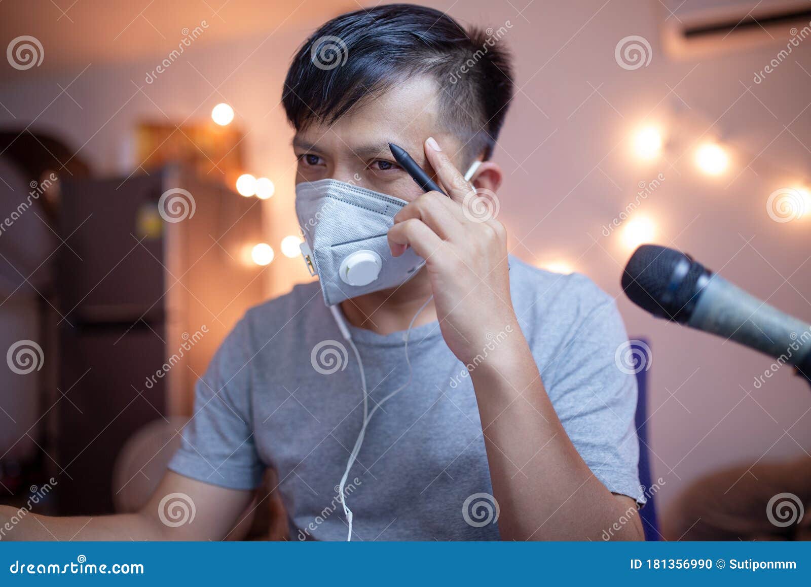 New Normal of Content Creator Wearing Mask Working from Home Stock ...