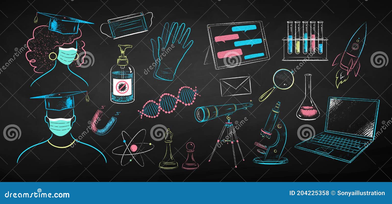 New normal education set stock illustration. Illustration of chalkboard ...