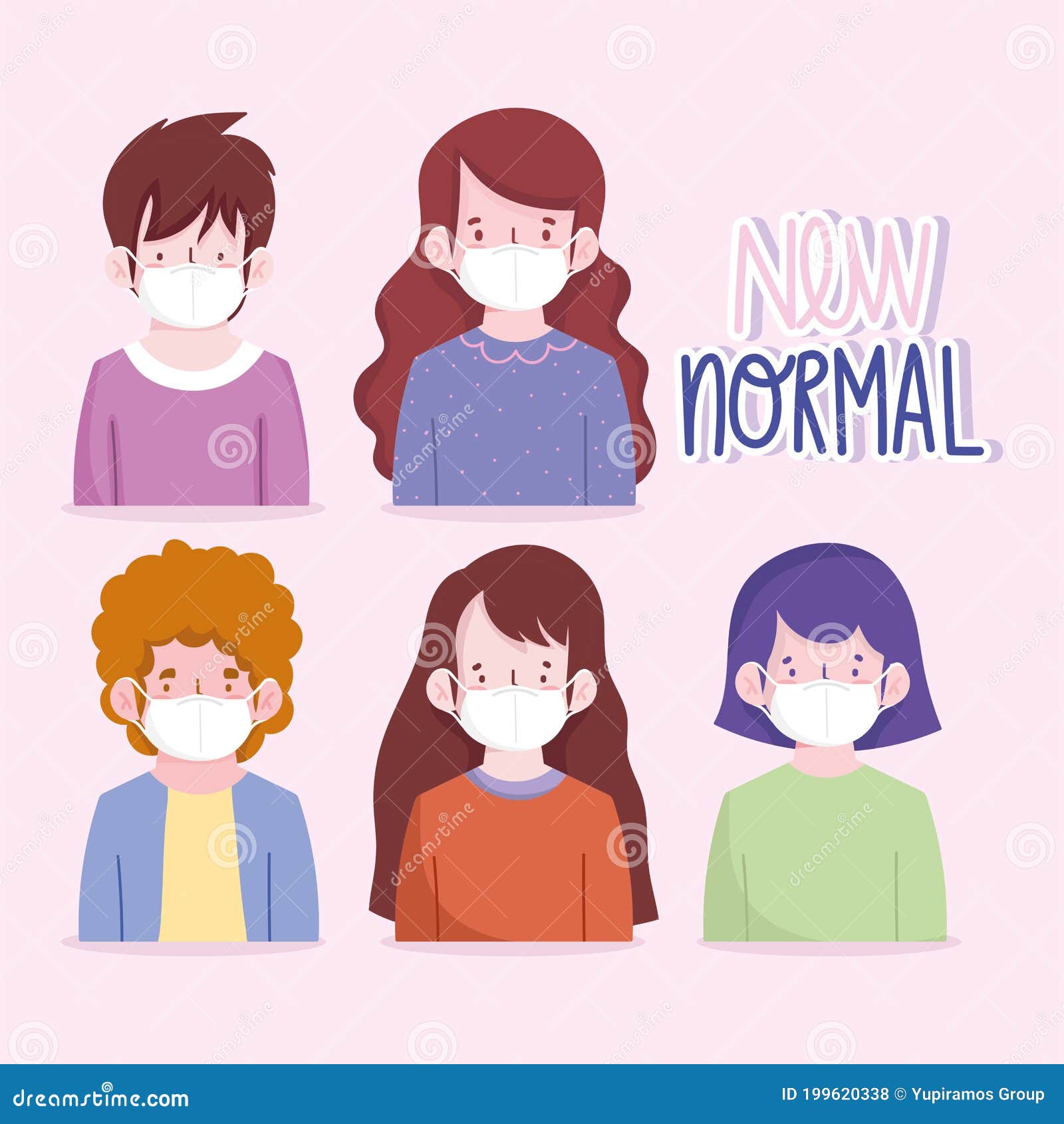 New Normal, Group People Wearing Protective Masks Stock Vector ...