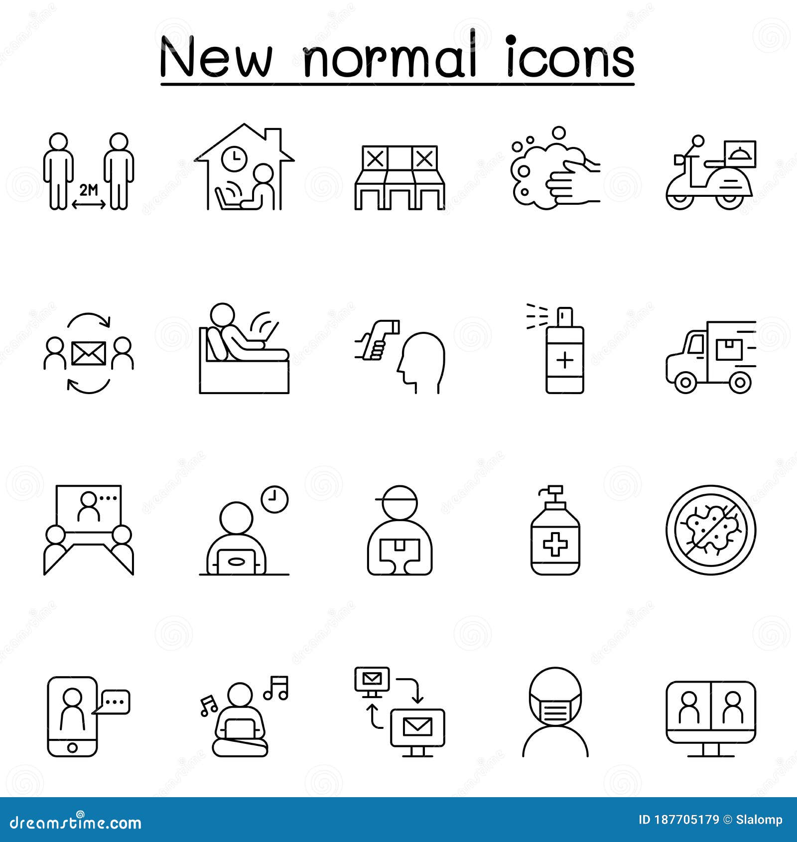 New Normal Icons Set in Thin Line Style Stock Vector - Illustration of ...