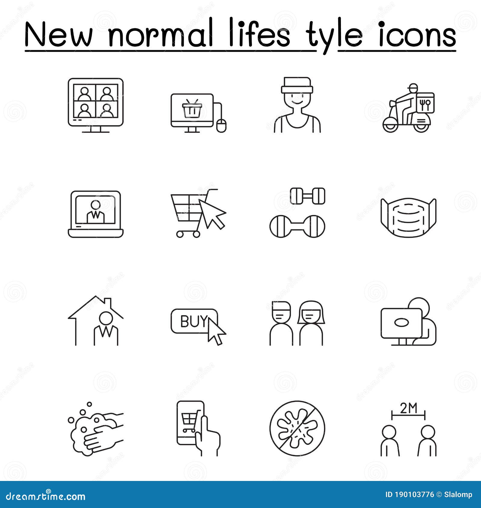 New Normal Life Style Icons Set in Thin Line Style Stock Vector ...