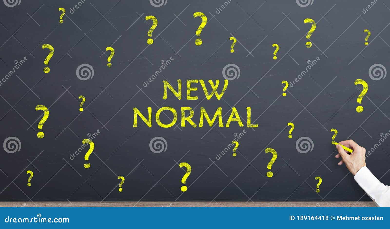 New Normal and Question Mark Concept on Chalkboard. Normalization ...