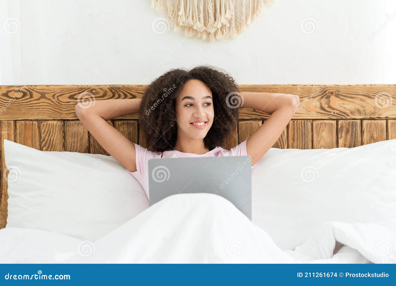 New Normal, Work in Bed and Rest during Remote Job or Study Stock Photo ...