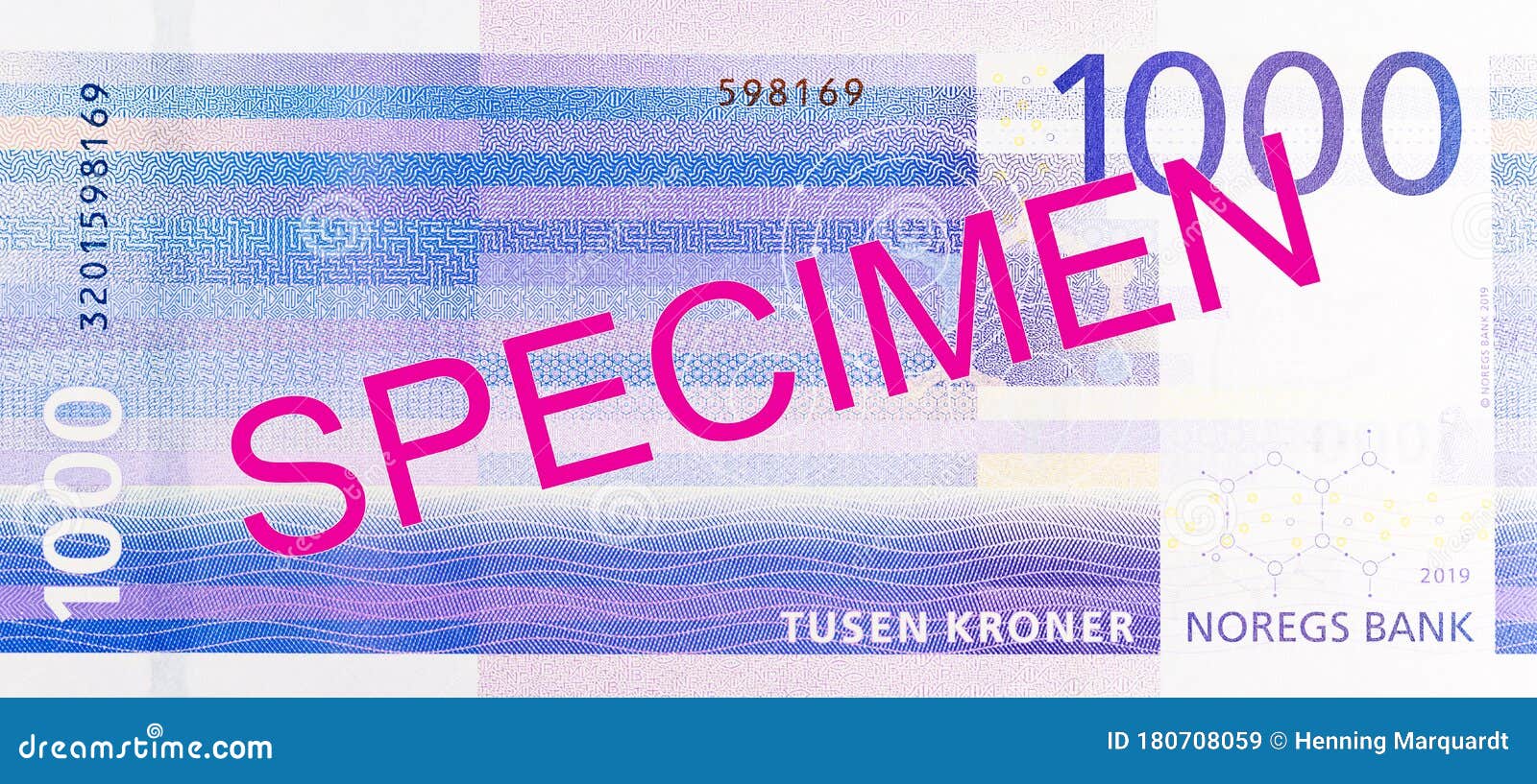 New 1000 Norwegian Krone Bank Note Reverse Specimen Stock Image - Image ...