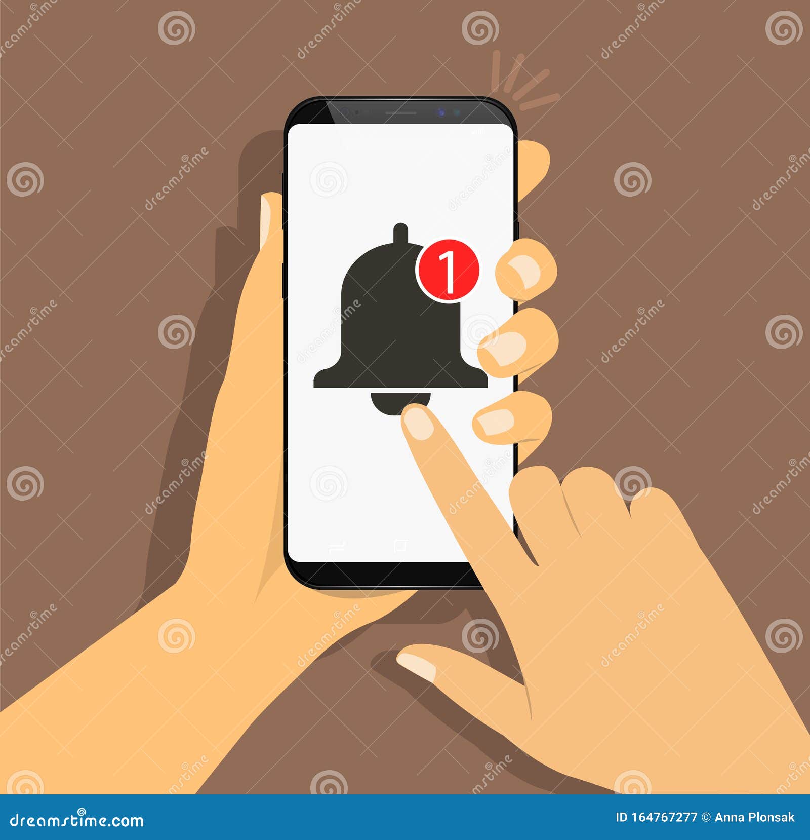 New notice. Phone in hand stock illustration. Illustration of hand ...