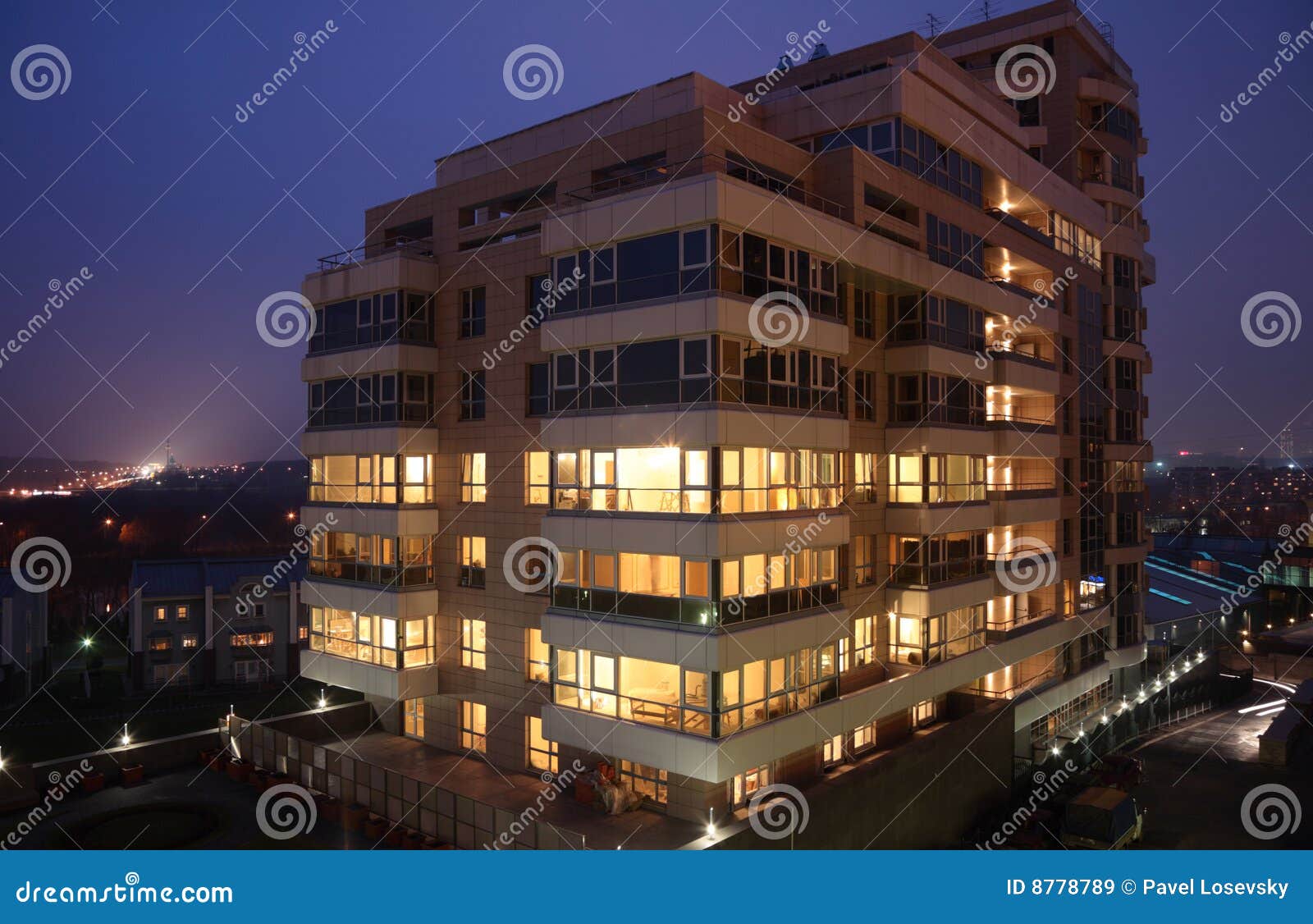 New Office Building at Evening Stock Image - Image of real, dusk: 8778789