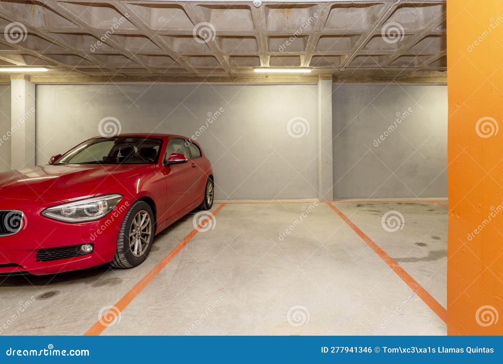 A New Office Building Garage with Orange Columns Stock Photo - Image of ...