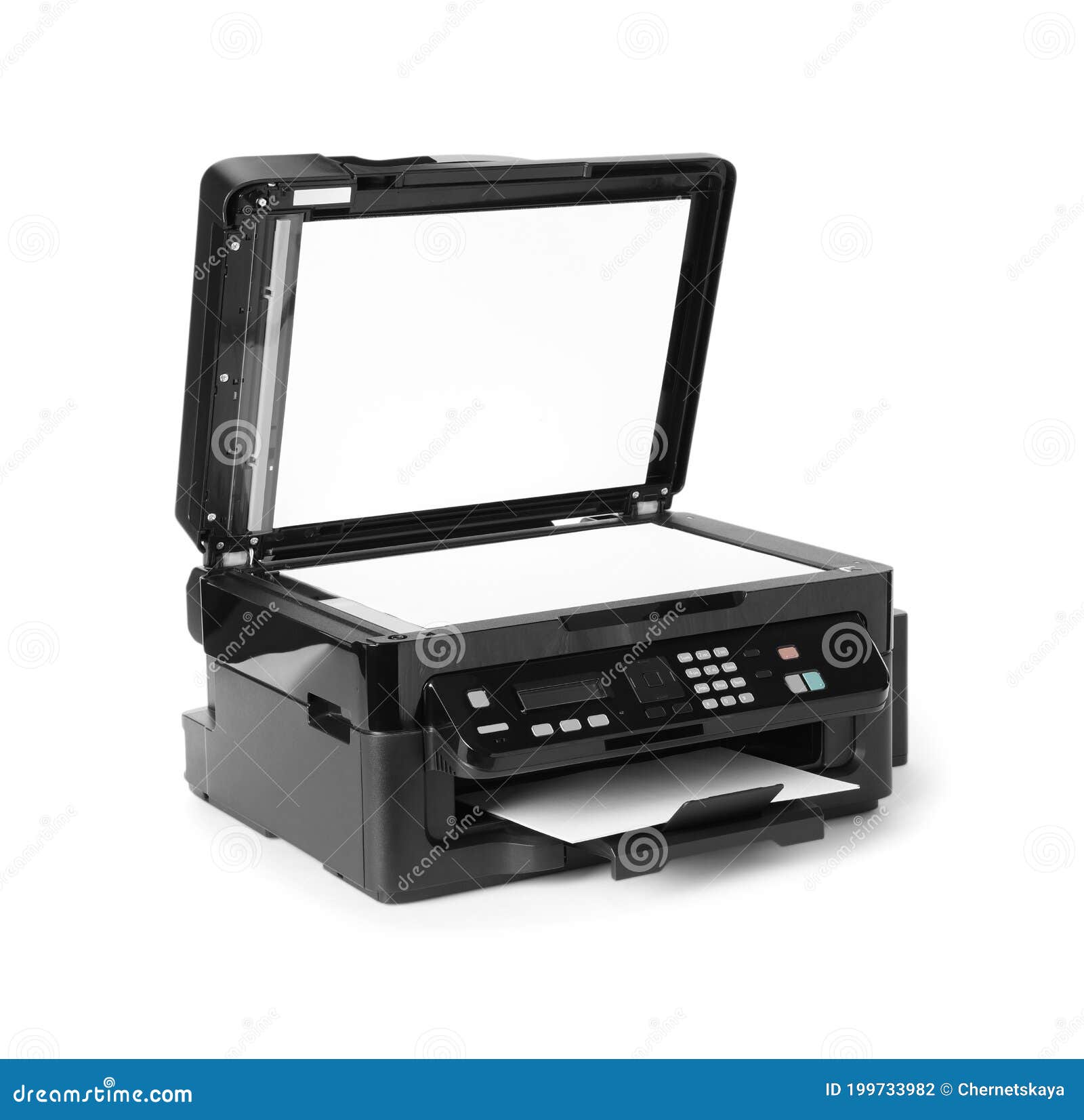 New Open Multifunction Printer Isolated on White Stock Photo - Image of ...