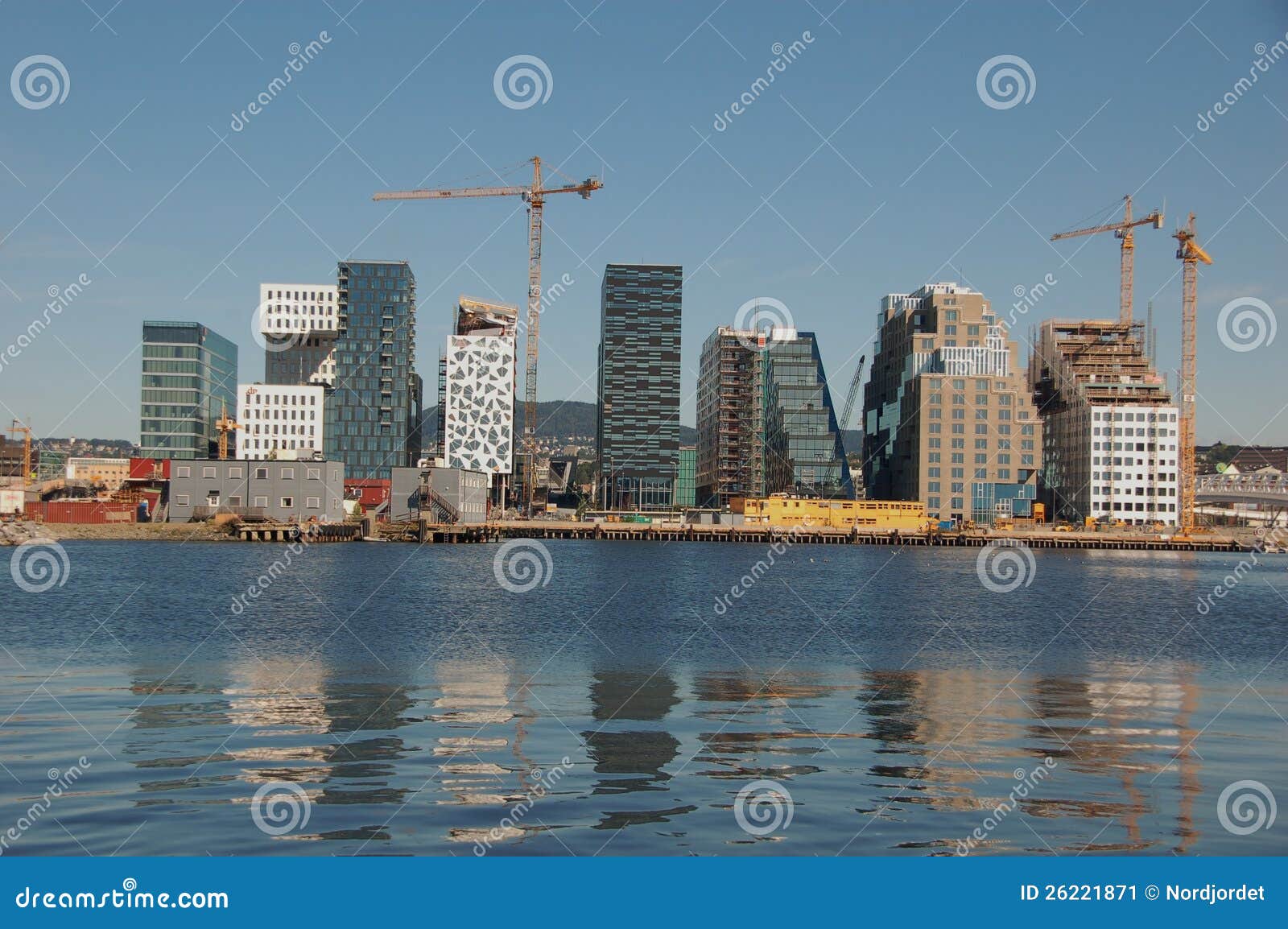 Oslo Skyline Modern City Architecture Buildings With A Bridge At ...