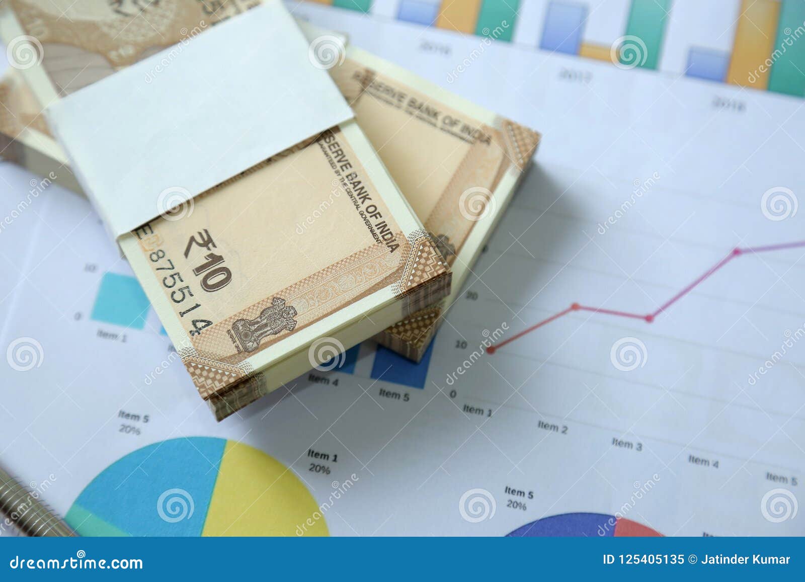New Pack of Indian 10 Rupee Notes on the Chart Paper Stock Image ...
