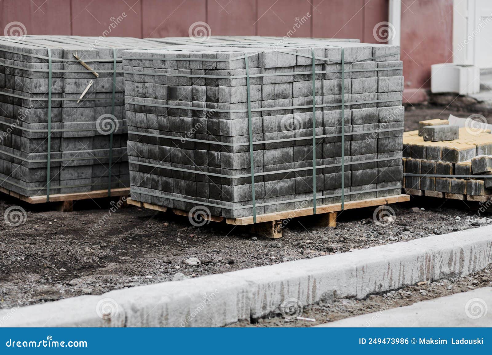 New Paving Slabs Neatly Stacked on Pallets Stock Photo - Image of ...