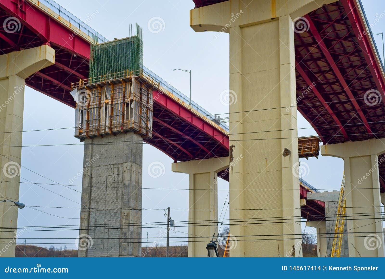 New Pillars in Freeway Bridge Construction Stock Photo - Image of ...
