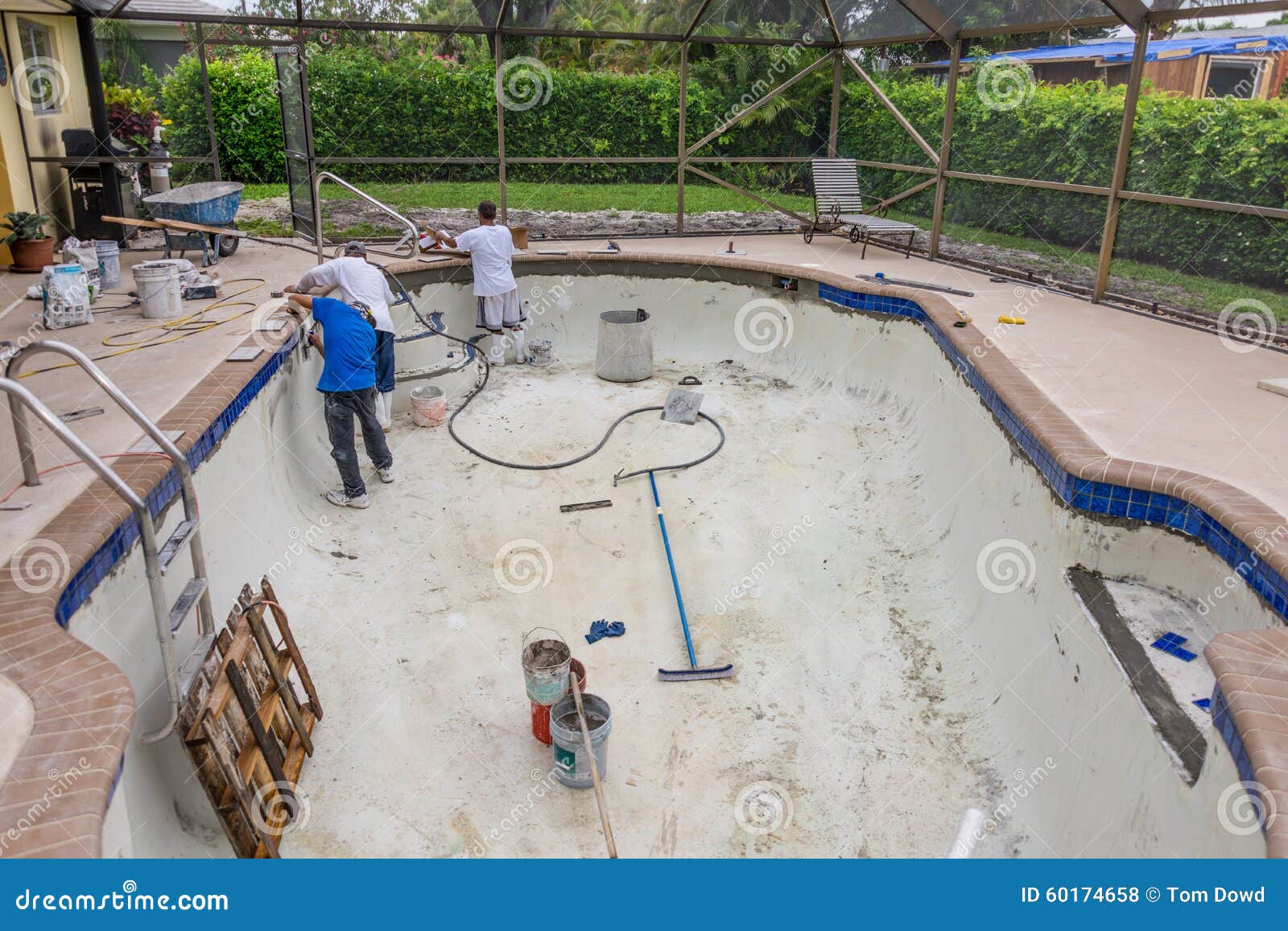 New Pool Tile Border Pool Remodel Editorial Stock Photo - Image of beam ...