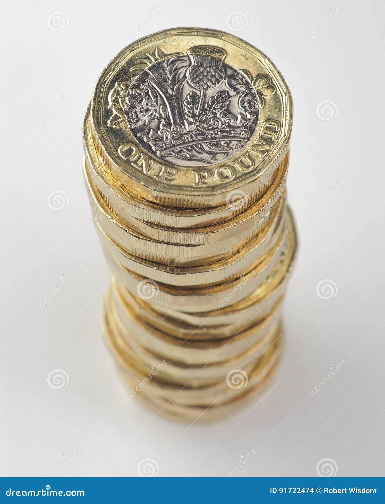 New Pound Coin - Tall Stack from Above Stock Photo - Image of cash ...