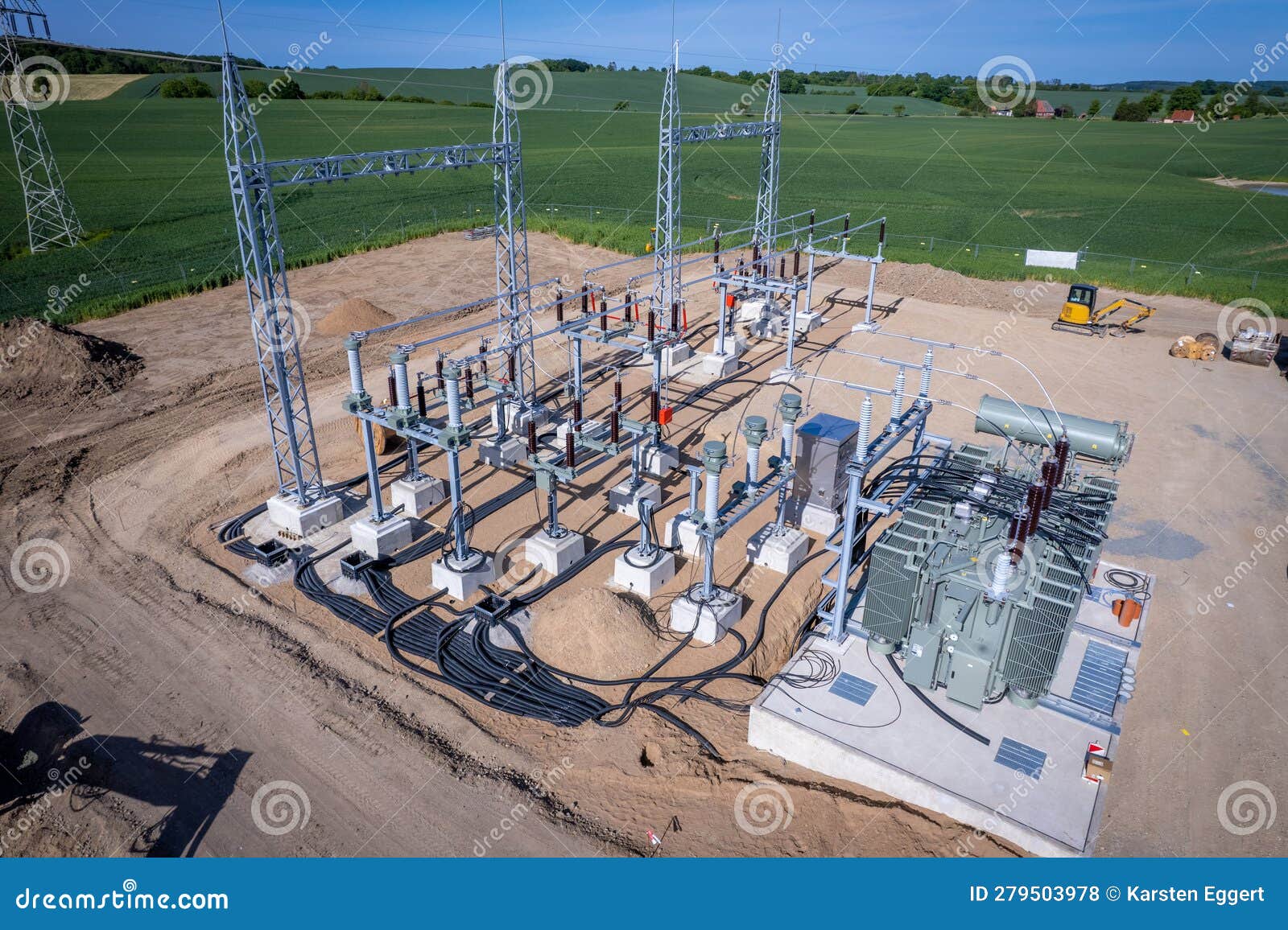 A New Power Substation is Built on a Field Stock Photo - Image of power ...