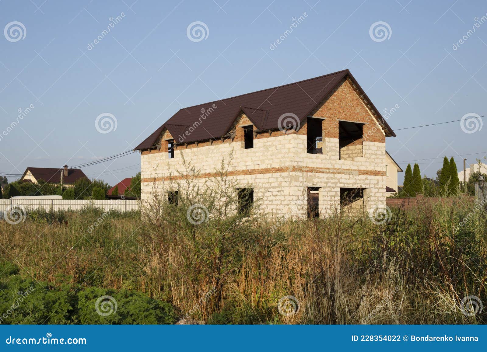 New Private Unfinished House without Windows and Door Stock Photo ...